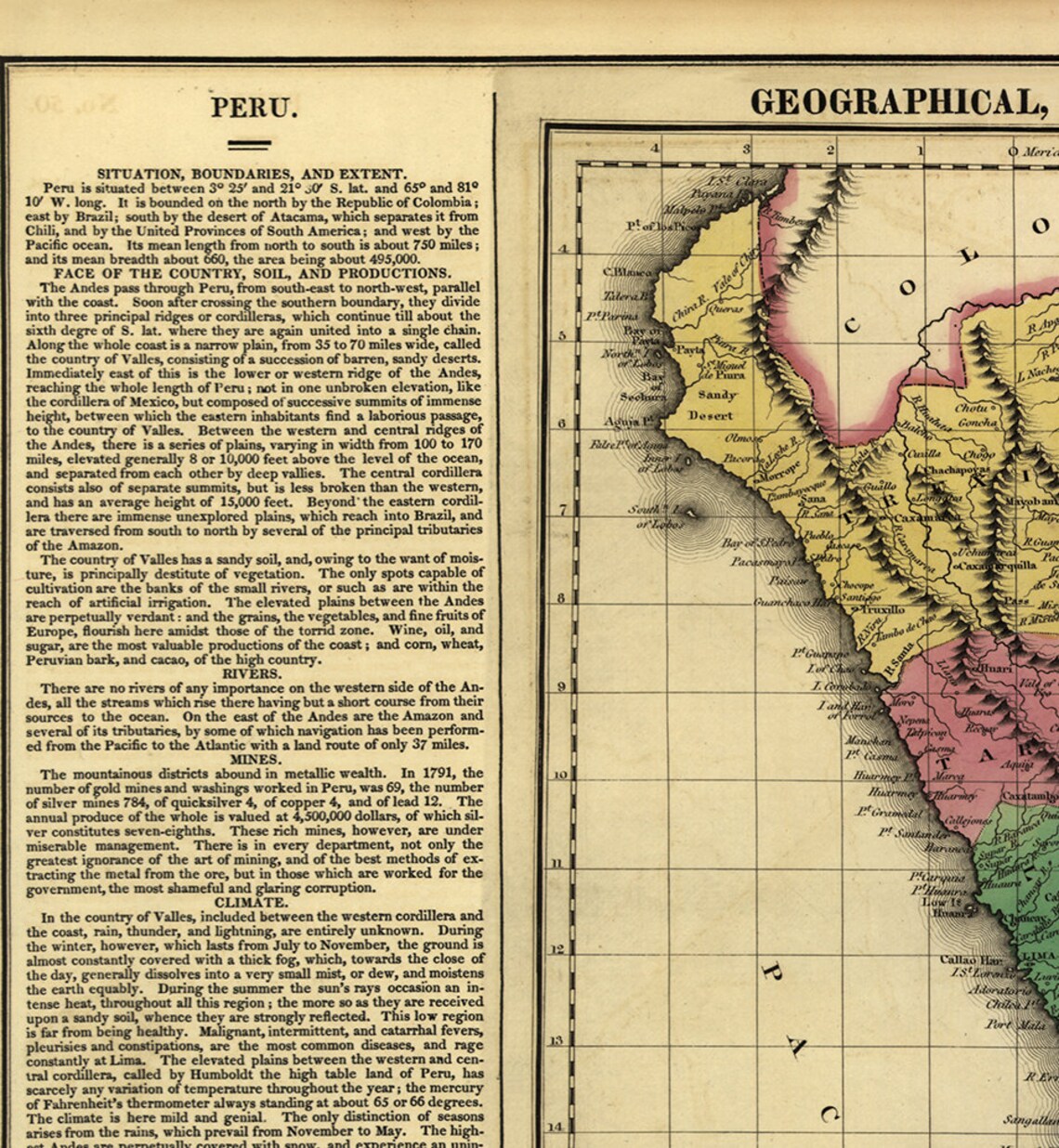 Map of Peru Included Geographical Statistical and - Etsy