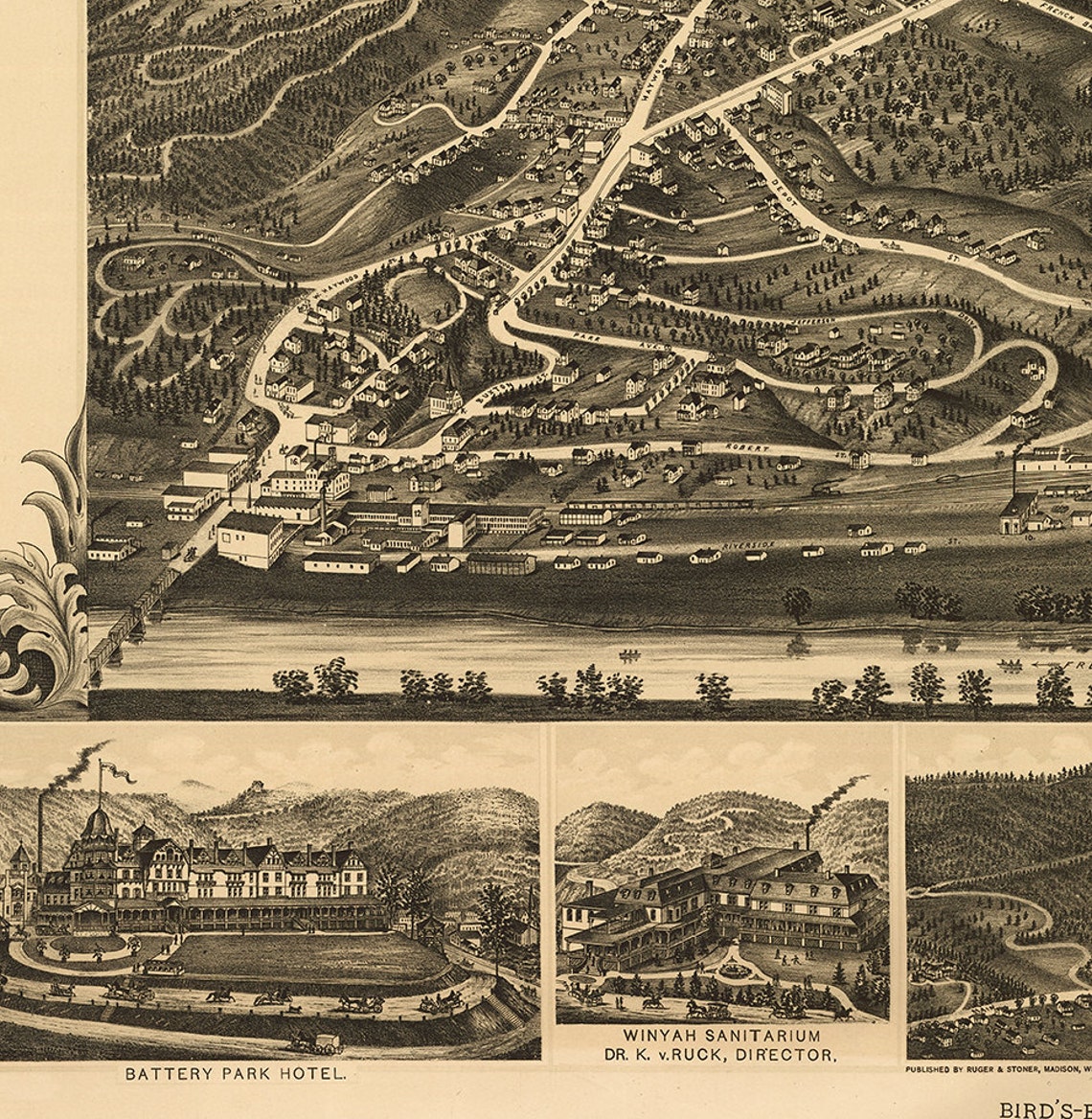 Map of Asheville Buncombe Co. North Carolina N.C. 1891. - Etsy