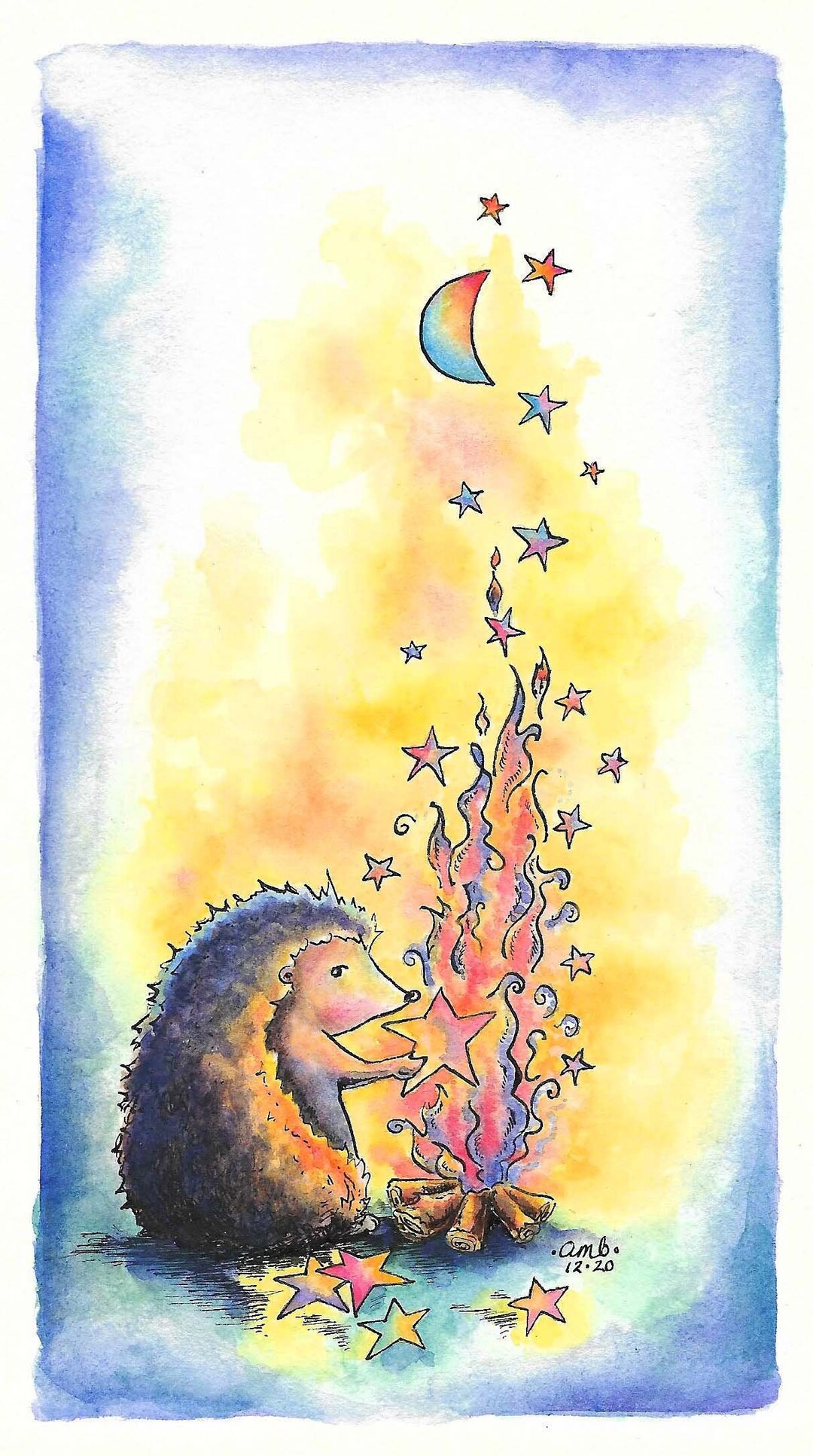 Magical Hedgehog Sending up the Stars Print, Whimsical Woodland Fantasy ...