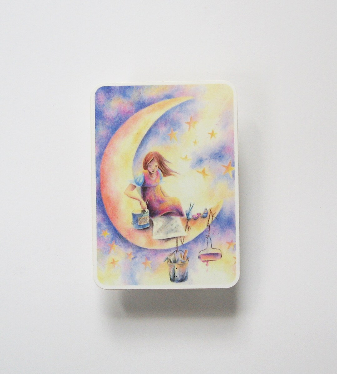 Moon Girl Painting the Night Sky Vinyl Sticker Decal, Stars and Sky ...