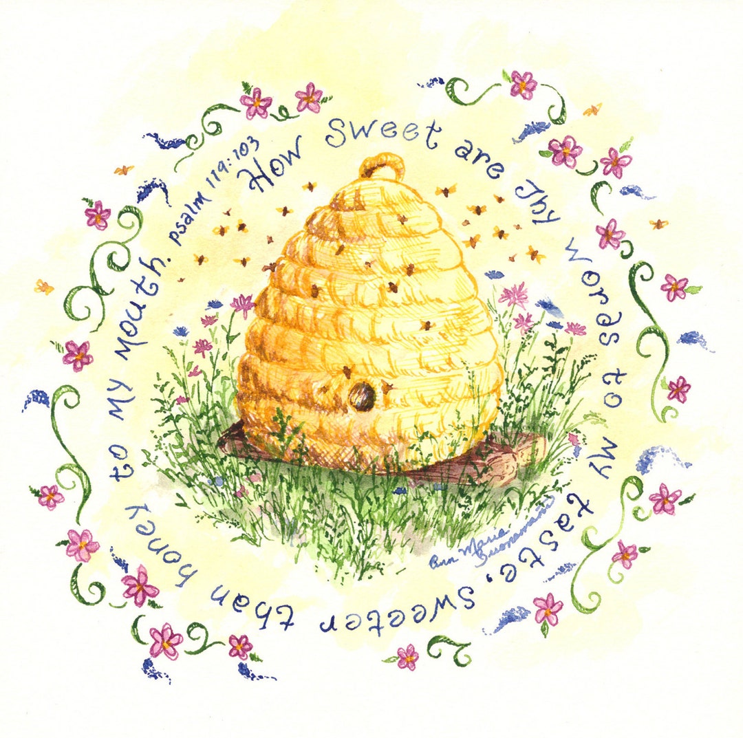 Sweeter Than Honey, Bees, Psalms, Bible, Scripture Verse, Watercolor ...