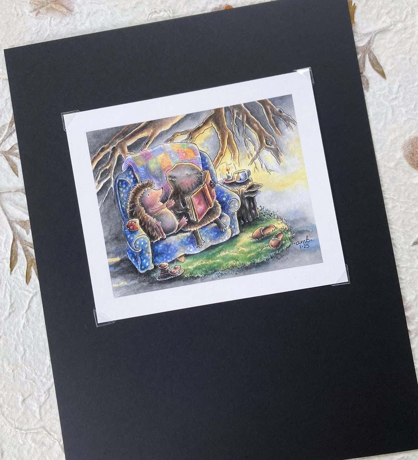 Best Friends Reading Together Art Print, Hedgehog and Groundhog Reading ...