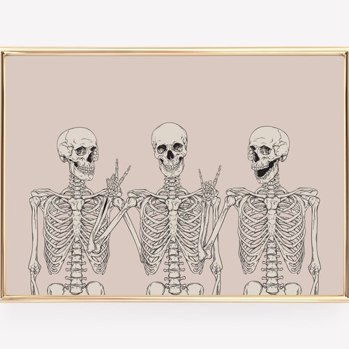 Funny Skeleton Print Pink Halloween Decor Boho Halloween - Etsy