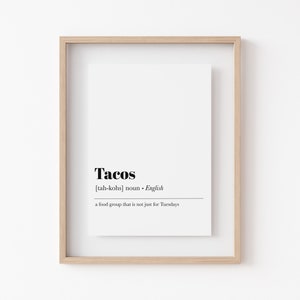 Tacos Definition Print | Kitchen Printable Wall Art | Tacos Sign ...