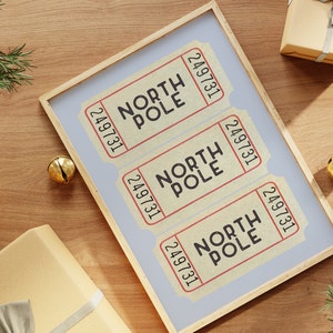 North Pole Ticket Print | Blue Christmas Decor | Modern Christmas Print ...