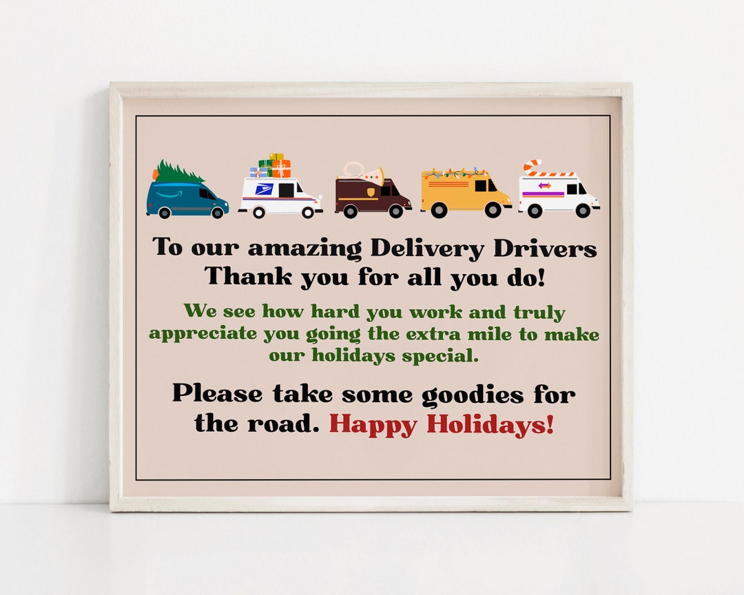 Delivery Driver Snack Sign | 8x10 Delivery Driver Thank You Sign ...