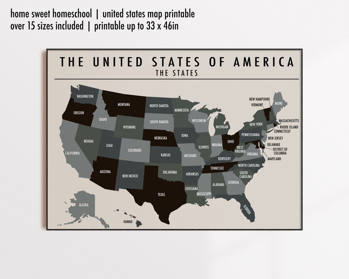 Printable Us Map Poster United States Map Printable Usa | Etsy