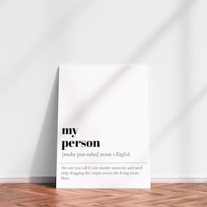 My Person Definition Print | You're My Person | Best Friend Gift | Gift ...