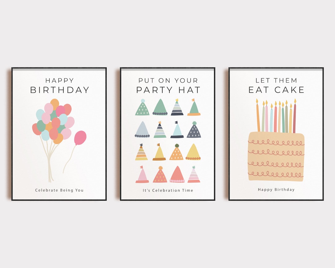 Colorful Kids Birthday Party Decor | Set of 3 Prints | Rainbow Birthday ...