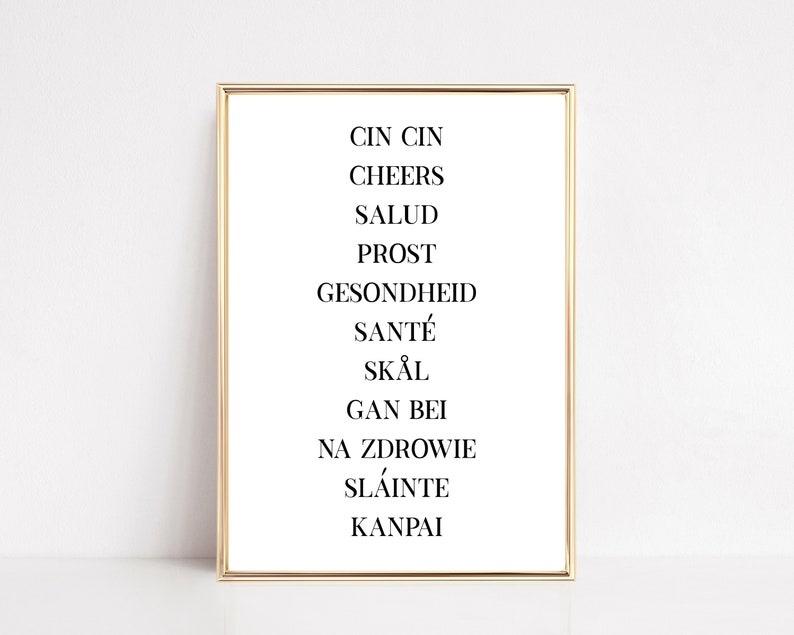 Cheers in Different Languages Sign Bar Cart Prints Cheers | Etsy