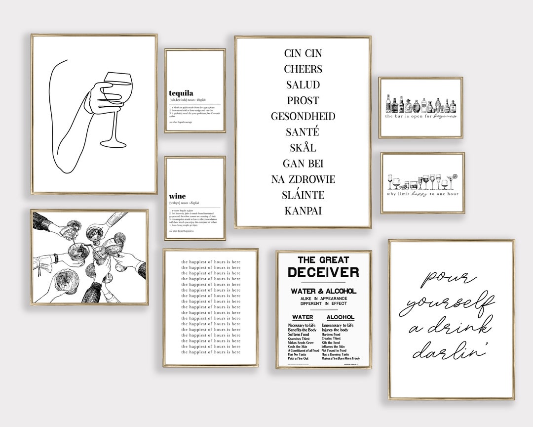 Bar Cart Decor Set of 10 PRINTABLES Bar Art Bar Prints - Etsy