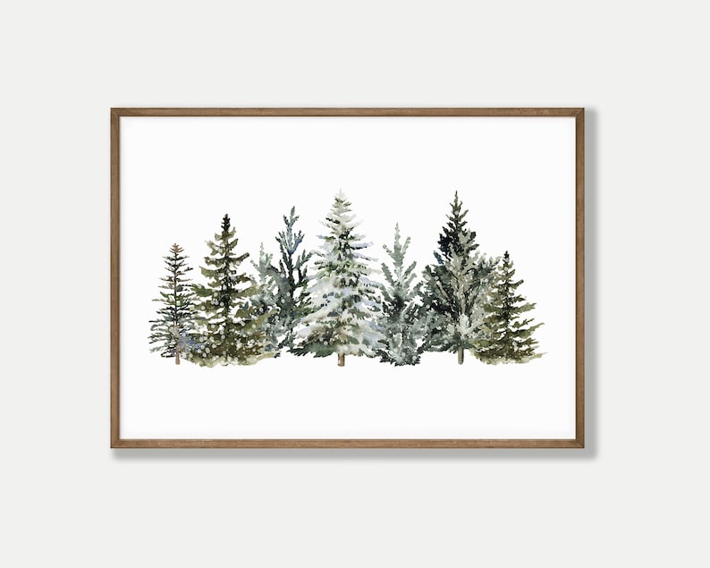 Christmas Tree Print Winter Landscape Pine Tree Art - Etsy