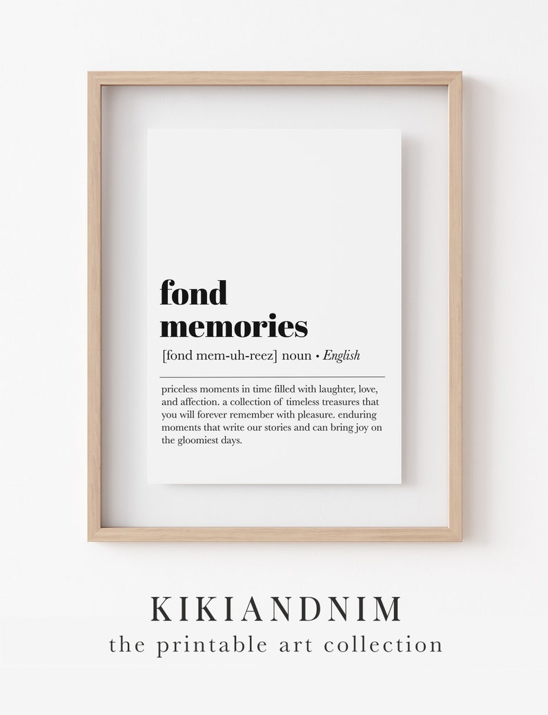 Fond Memories Definition Print Minimalist Living Room Wall - Etsy