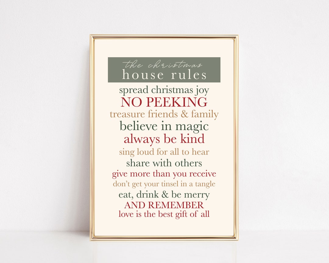 Christmas Wall Art | Christmas House Rules Print | Christmas Decor ...