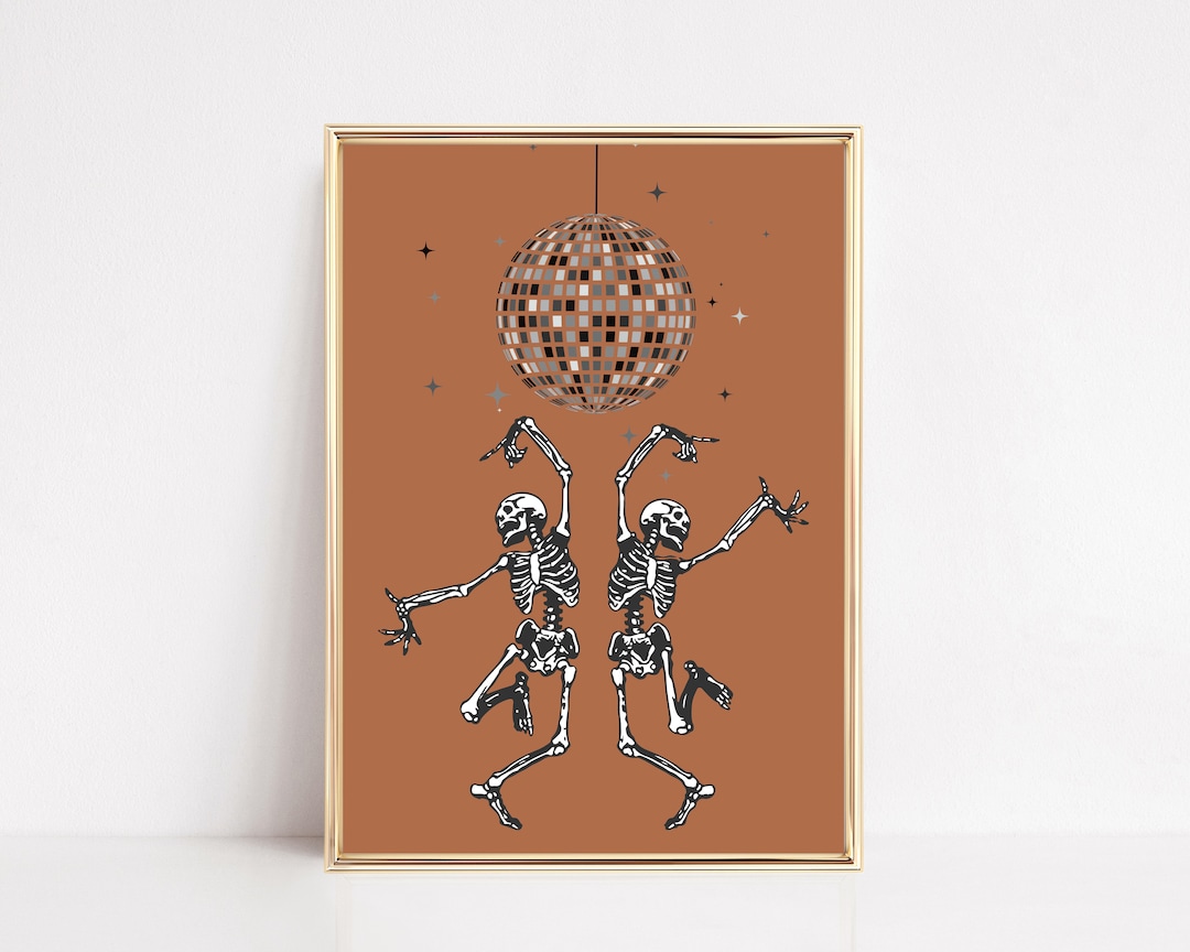 Dancing Skeleton Print | Disco Ball Decor | Funny Halloween Wall Art ...