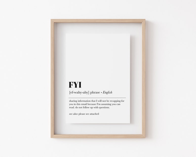 Home Office Wall Decor | FYI Definition Print | Office Wall Art ...