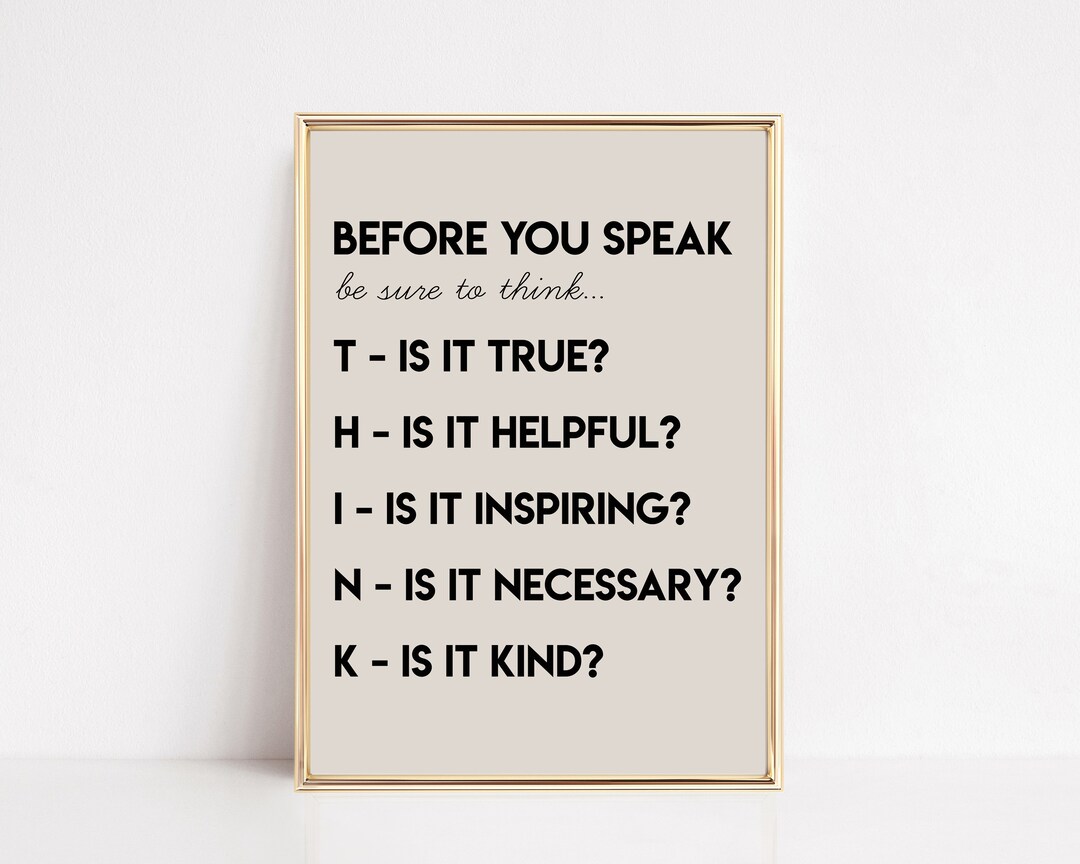 Think Before You Speak Poster | Boho Classroom Decor | Homeschool Wall ...