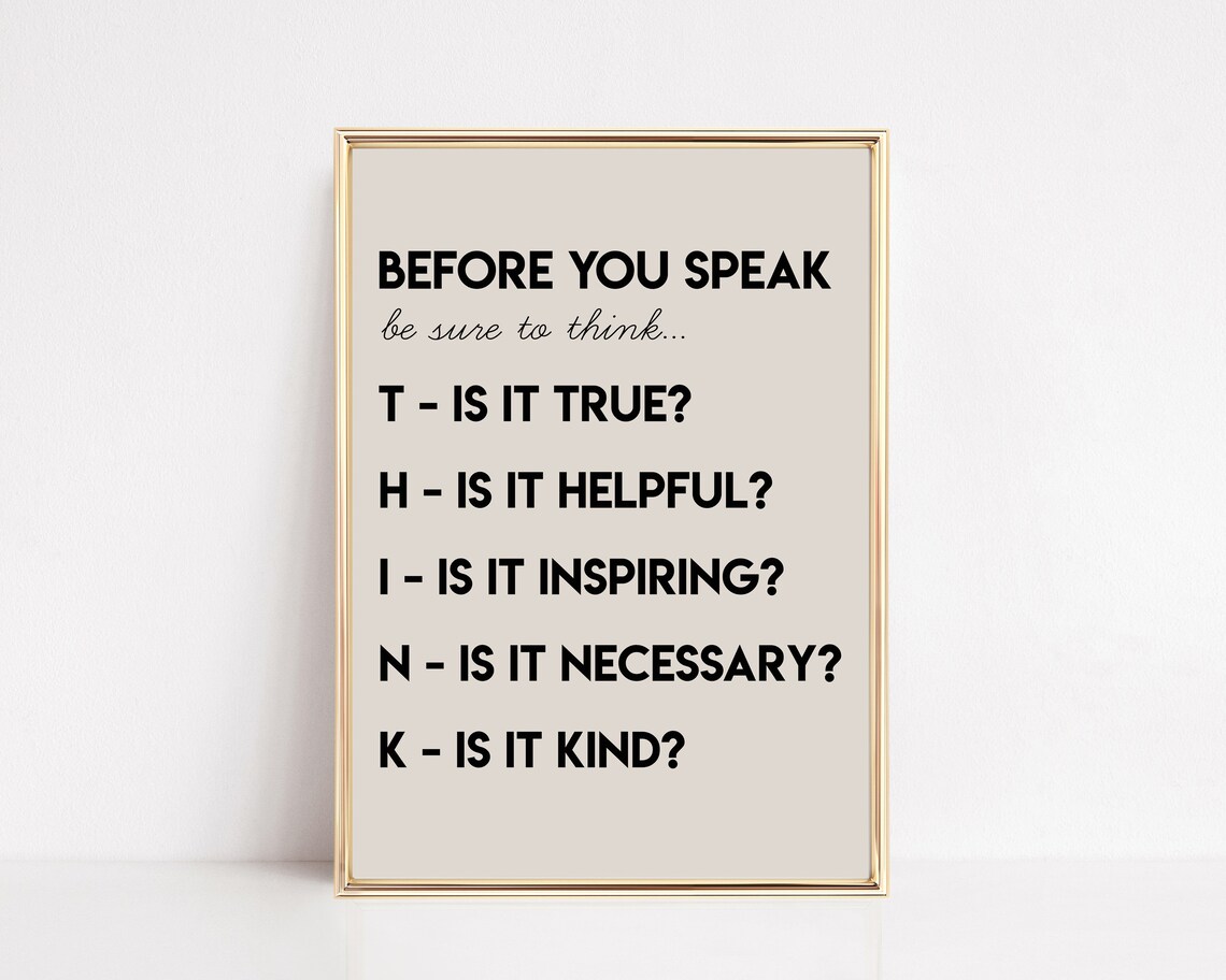 Think Before You Speak Poster Boho Classroom Decor - Etsy