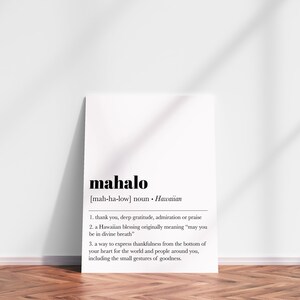 Hawaiian Wall Art Mahalo Definition Print Gratitude Art | Etsy