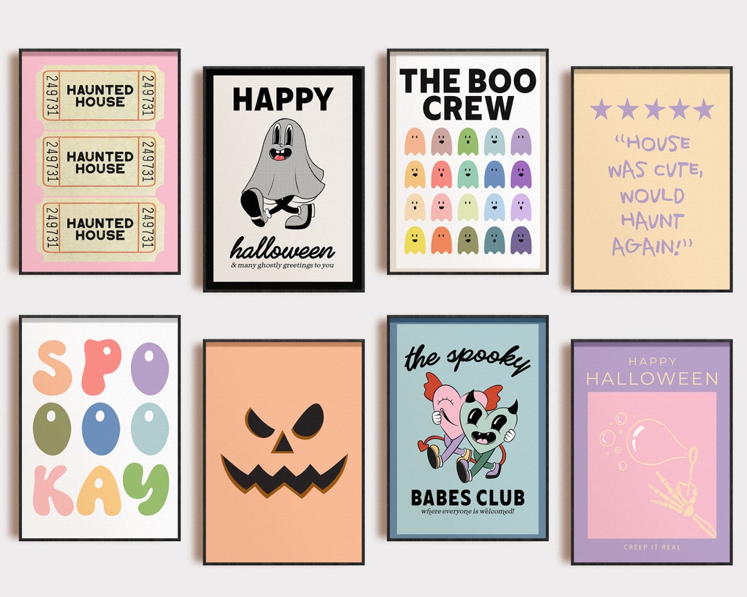 Pink Halloween Decor | 20 HALLOWEEN PRINTS | Halloween Wall Art | Cute ...