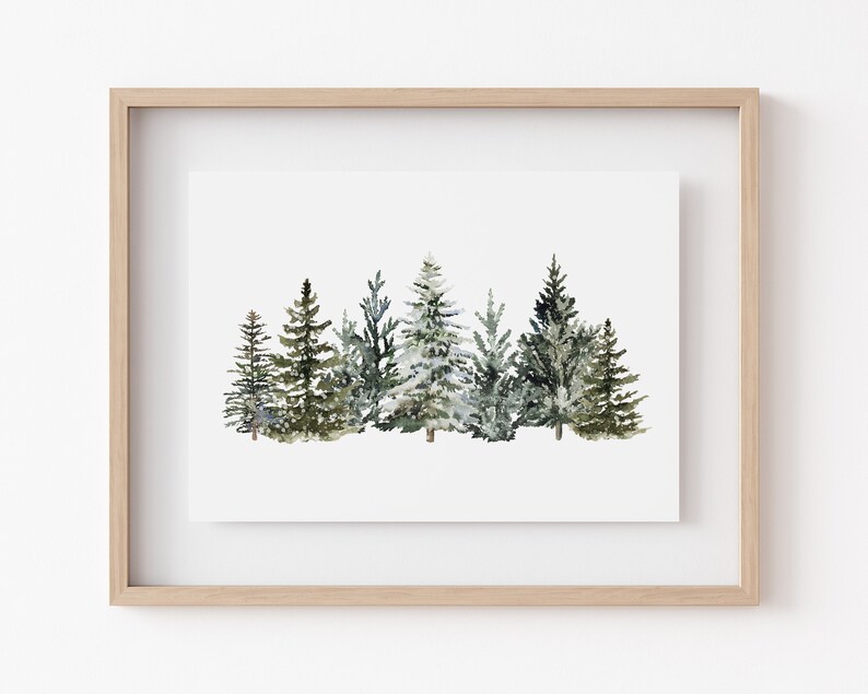 Christmas Tree Print Winter Landscape Pine Tree Art - Etsy