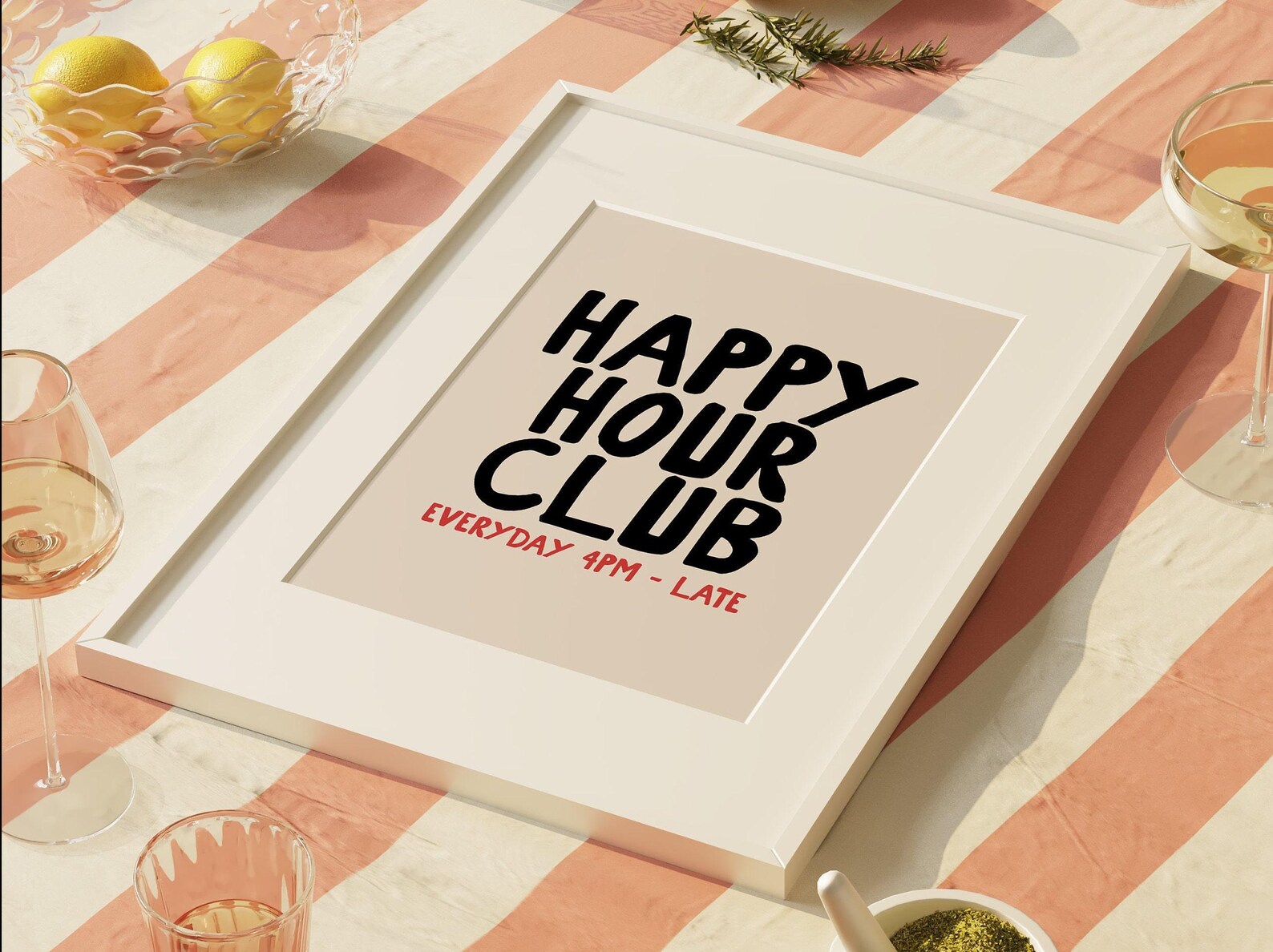 Happy Hour Club Print | Bar Cart Decor | Kitchen Wall Art | Typography ...