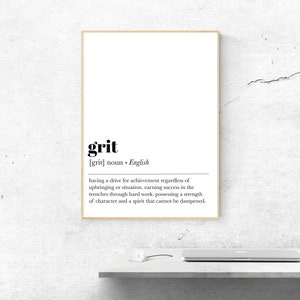 Grit Definition Print | Home Office Printable | Motivational Wall Decor ...