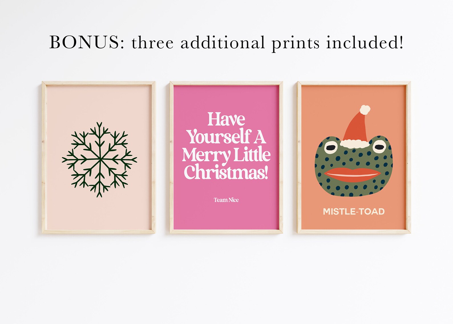 Pink Christmas Decor | Set of 6 CHRISTMAS PRINTS | Christmas Wall Art ...