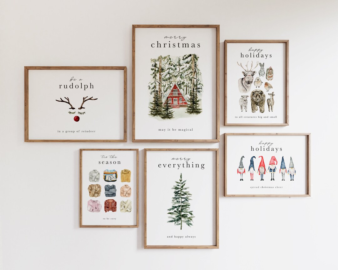 Christmas Wall Art | Set of 6 CHRISTMAS PRINTS | Holiday Decorations ...