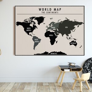 Tan World Map Print | Educational Homeschool Decor | KIKIANDNIM ...