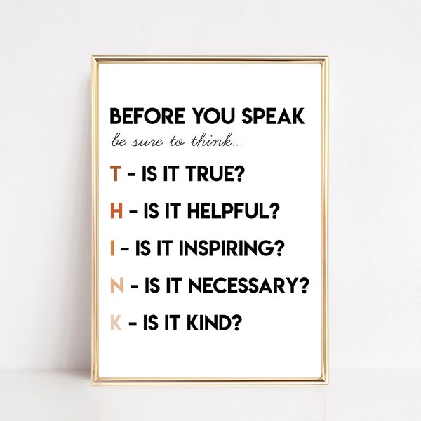 Before You Speak Think Poster - Etsy