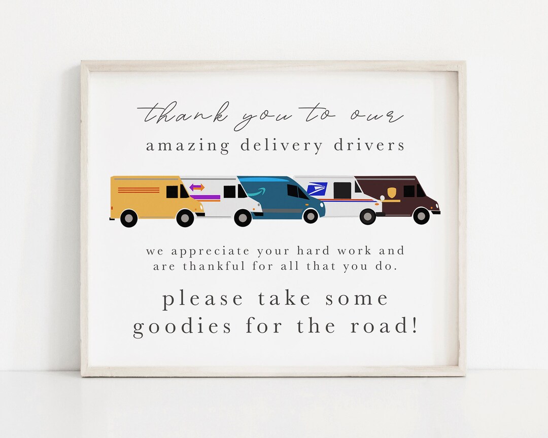 Delivery Driver Thank You Sign | 8x10 Delivery Driver Snack Sign | Take ...