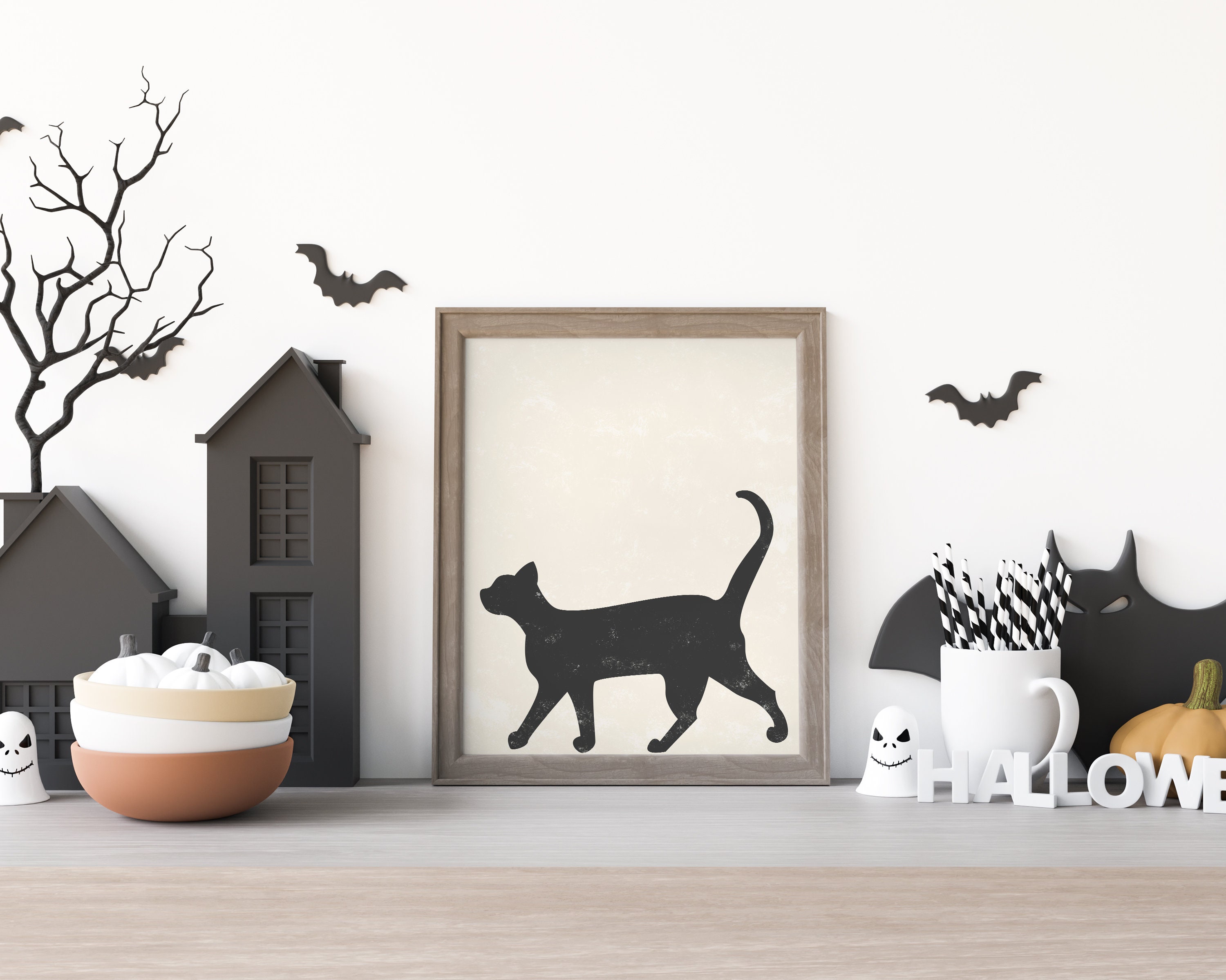 Halloween Printables Halloween Art Print Black Cat Print | Etsy