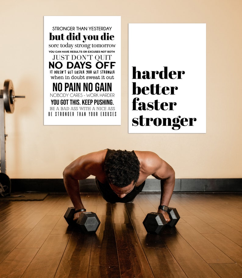 Home gym wall art set of 8 PRINTABLES home gym decor funny | Etsy