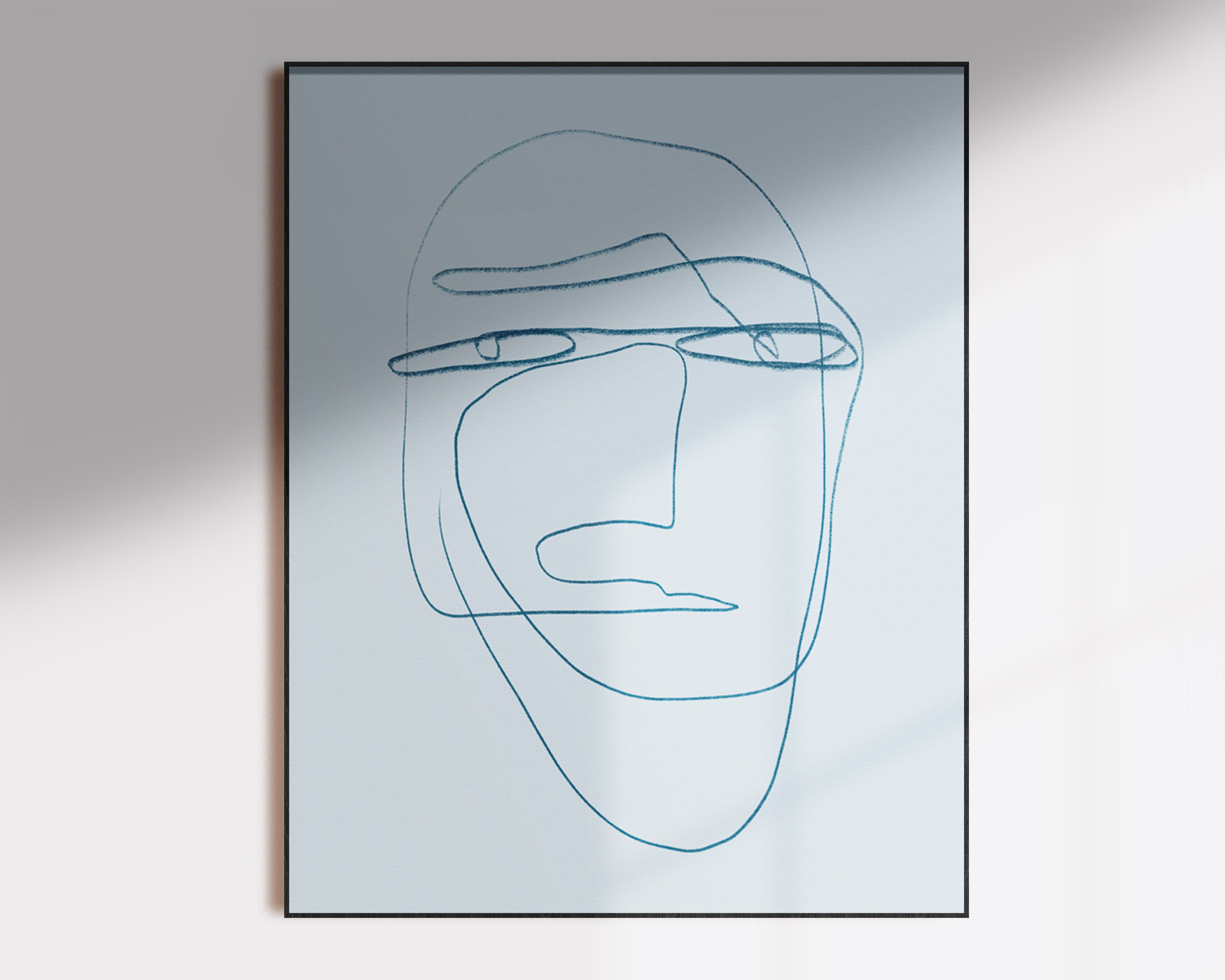 Abstract scribble face line print boho prints blue wall | Etsy