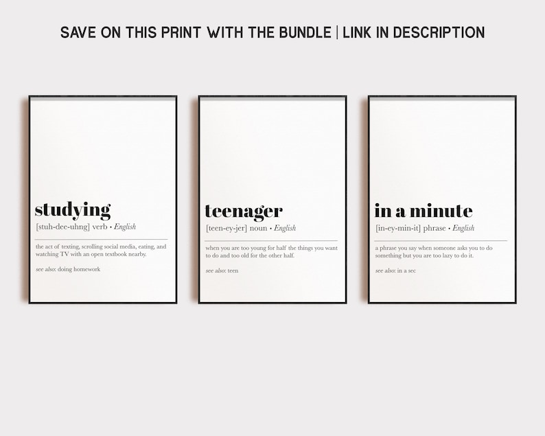 Study Definition Print Studying Print Teen Wall Art Gift - Etsy