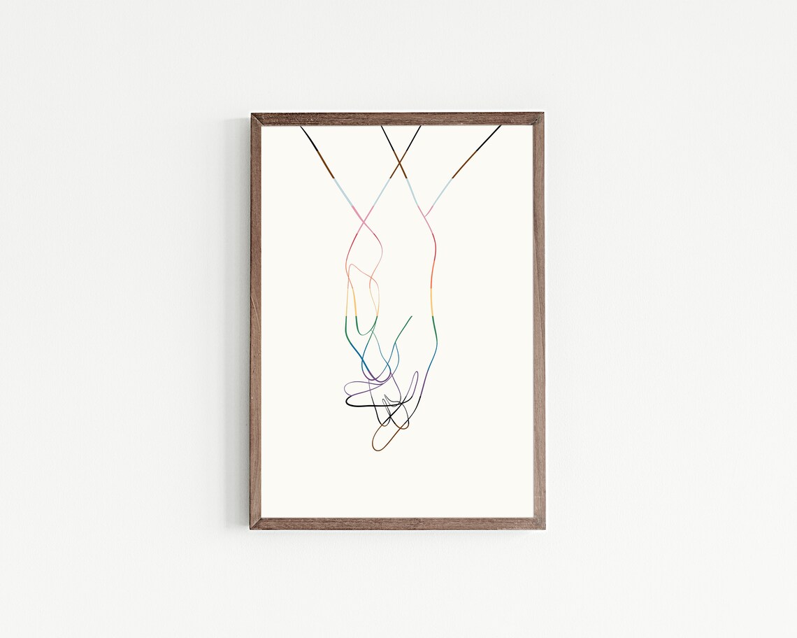 Subtle Pride Wall Art Holding Hands Line Art Pride Home - Etsy