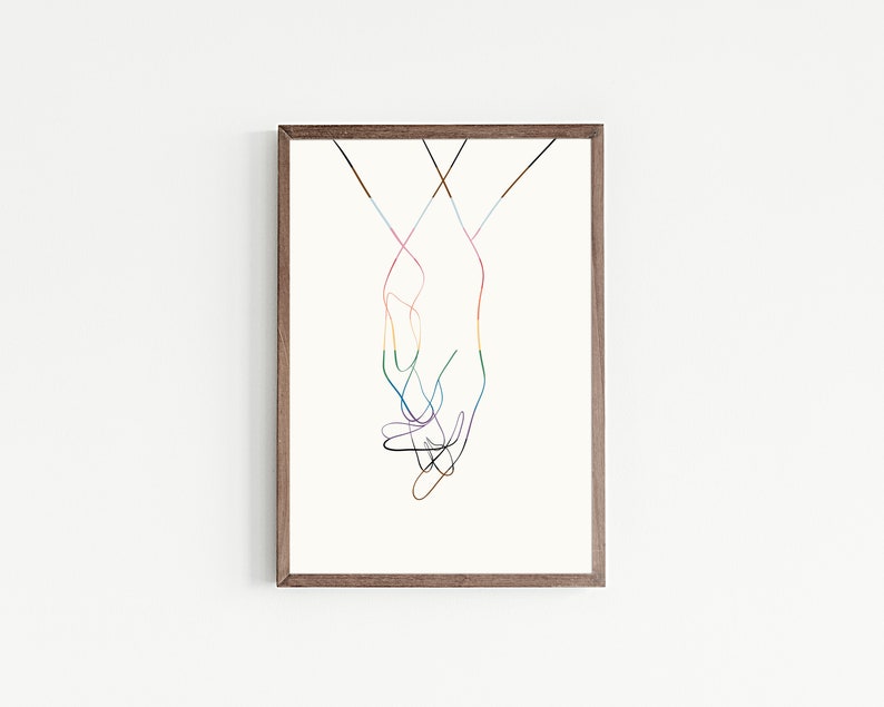 Subtle Pride Wall Art Holding Hands Line Art Pride Home - Etsy