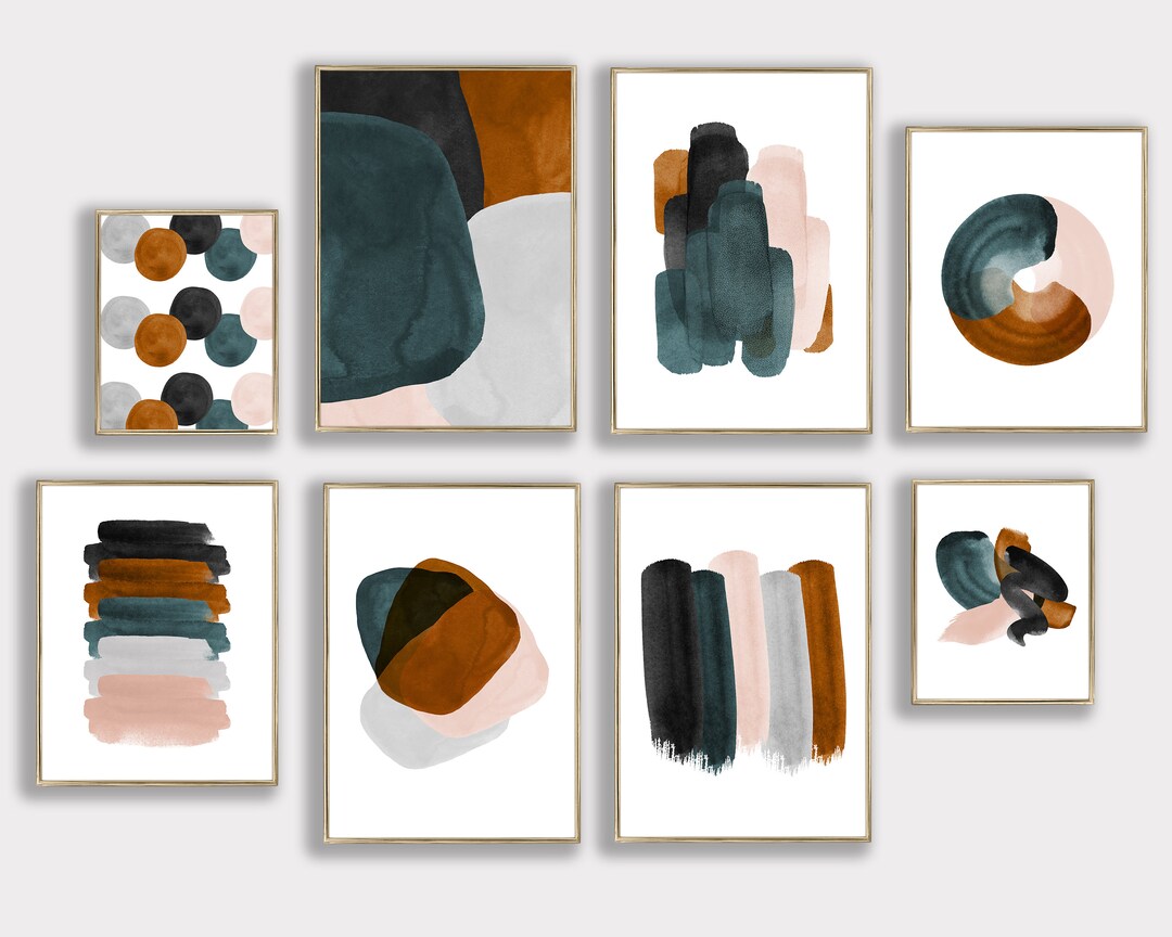 Mid Century Modern Watercolor Print Set | Abstract Wall Art (digital ...