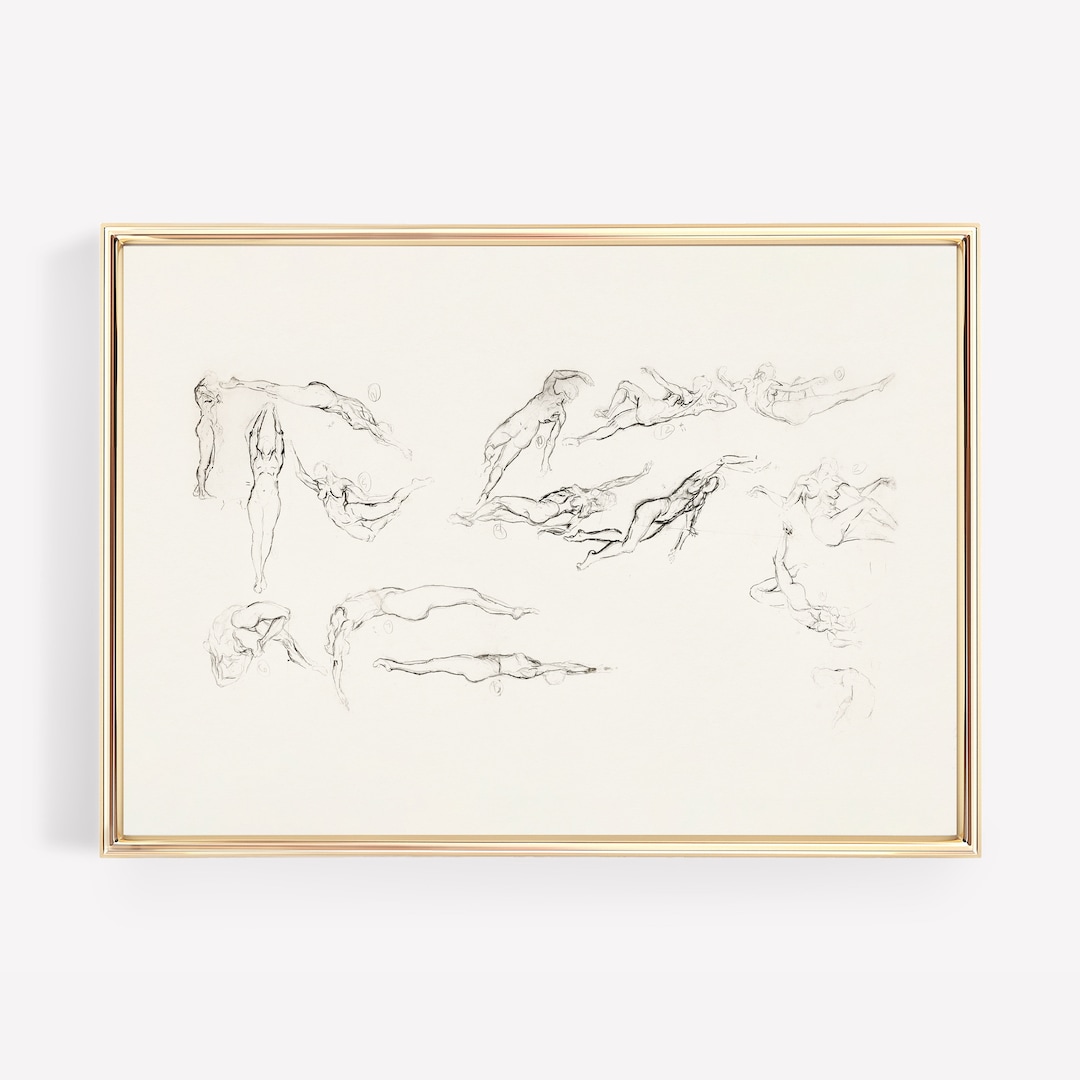 Vintage Swimmer Art Sketch | Beachy Wall Art | Summer Home Decor ...