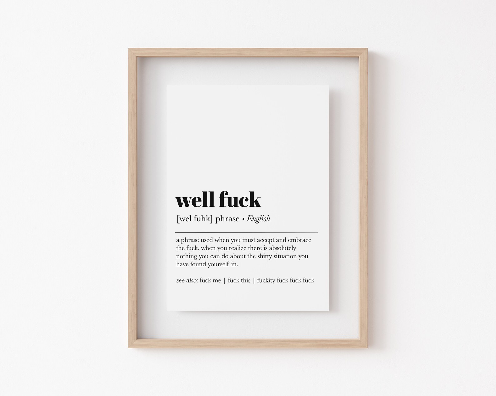 Well Fuck Definition Print Funny Printable Wall Art | Etsy