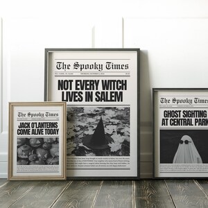 Newspaper Wall Art Set | Halloween Digital Print | Retro Halloween ...