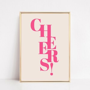 Pink Wall Art | Set of 2 Prints | Bar Cart Decor | Pink Cheers Print ...