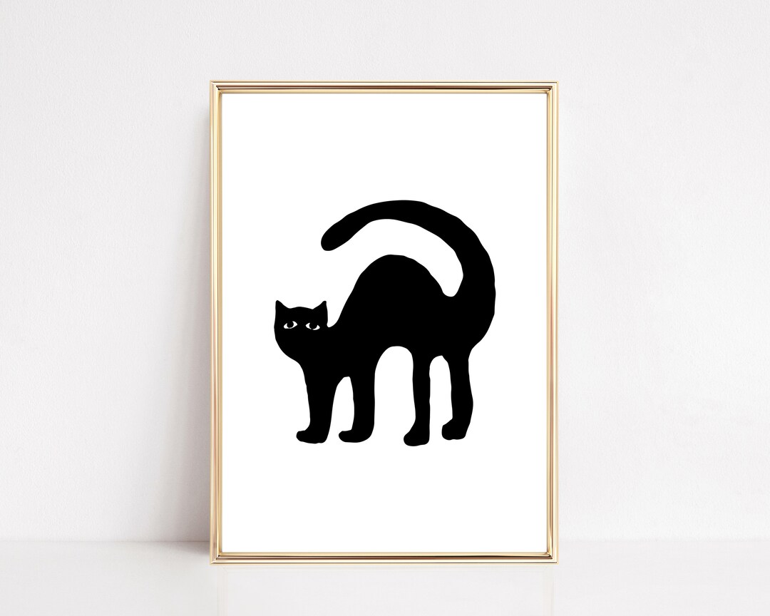 Cute Halloween Decor | Black and White Cat Wall Art | Halloween Print ...