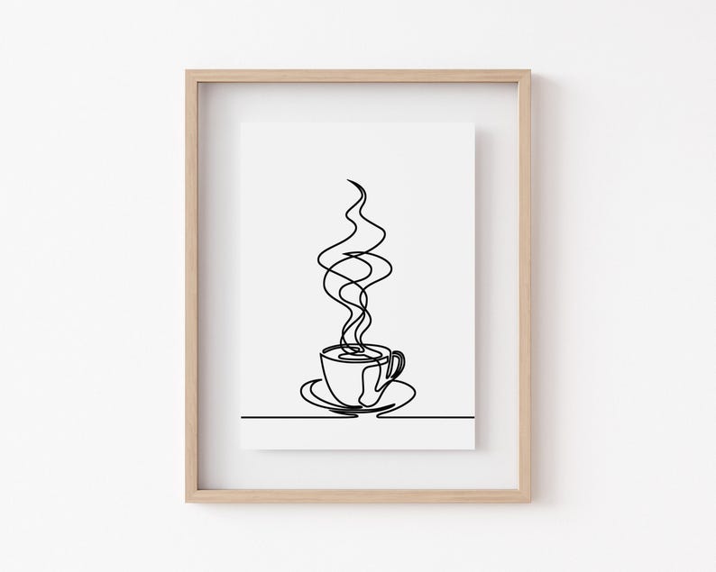 Coffee Cup Line Art Print | Minimalist Kitchen Decor (digital Download ...