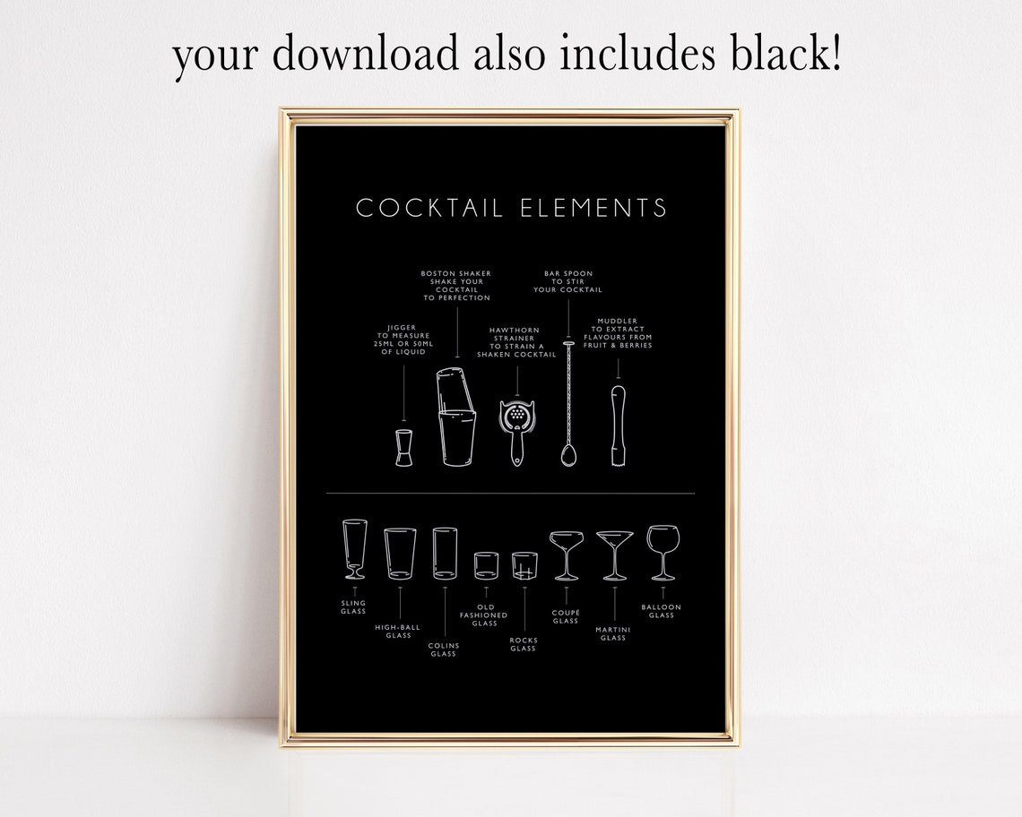 Cocktail Print Bar Cart Decor Bar Art Bar Cart - Etsy
