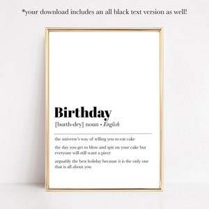 Birthday Definition Print | Birthday Wall Art | Birthday Print ...
