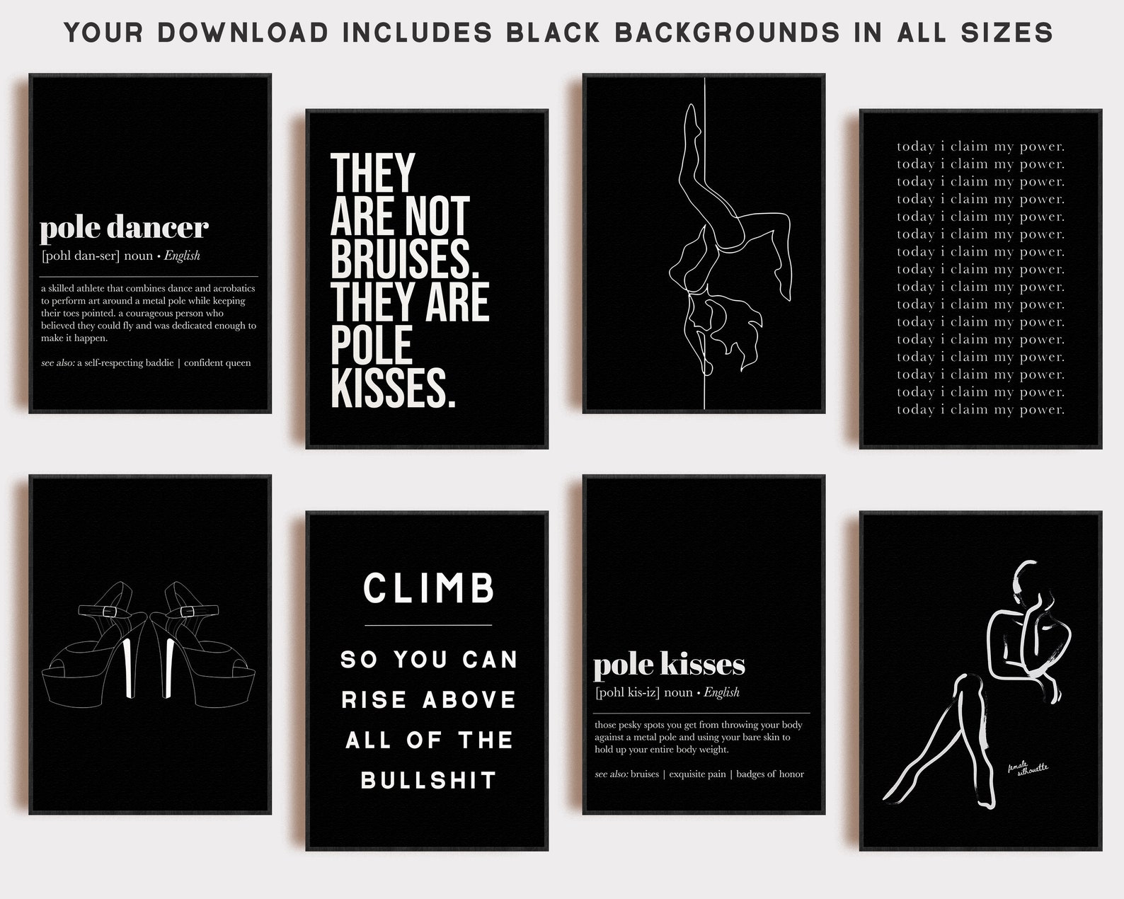 Pole Dance Gift Home Gym Decor Set of 9 PRINTABLES Pole - Etsy