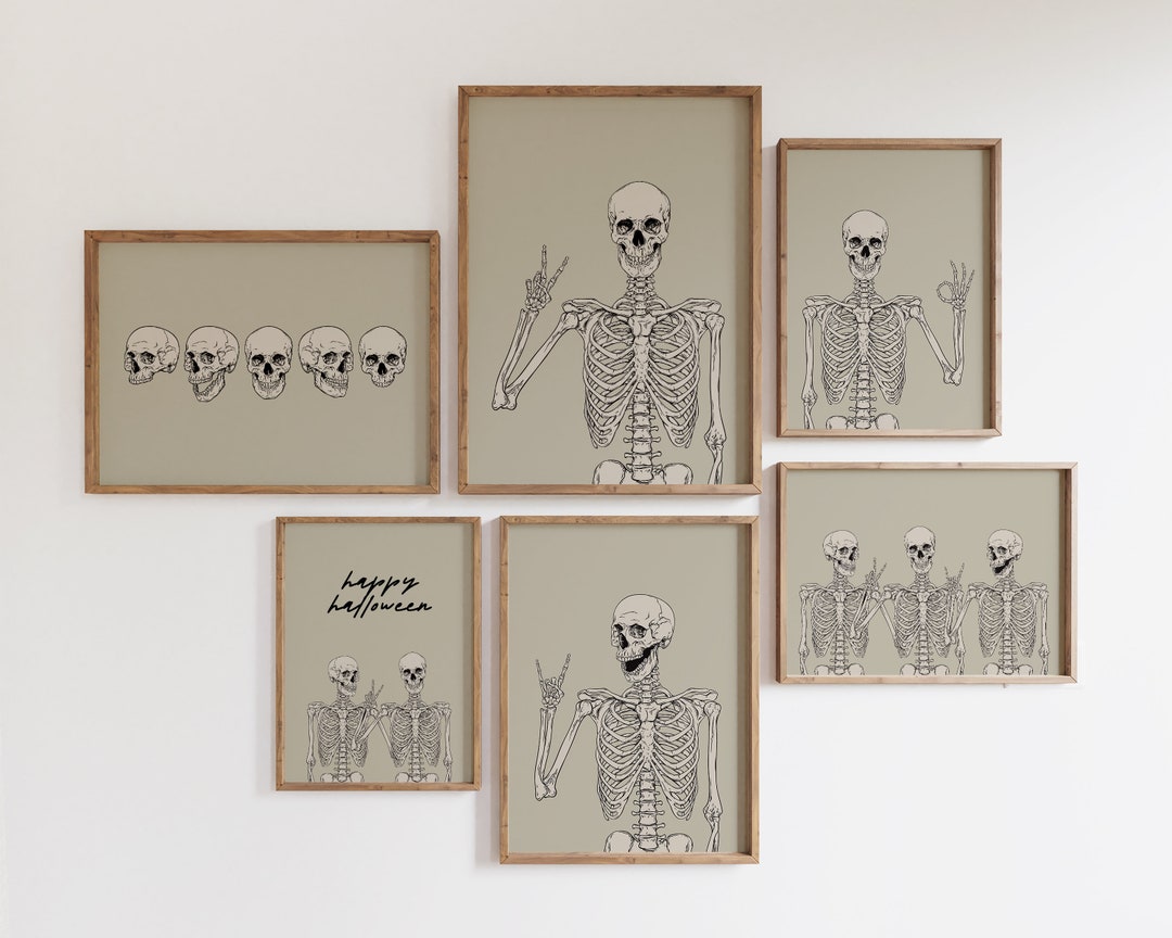 Boho Halloween Decor | Set of 6 Skeleton Prints | Halloween Prints ...