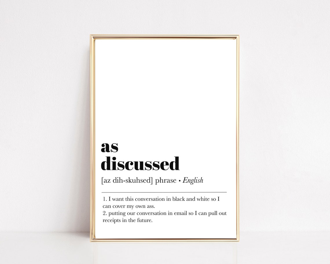 Home Office Poster | as Discussed Definition Print | Funny Home Office ...